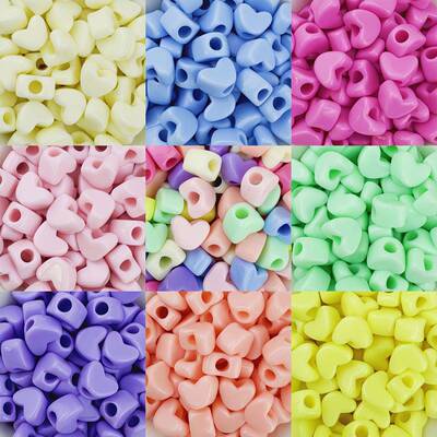 12mm亚克力桃心竖孔珠子春天色大孔散装串珠手工材料饰品配件