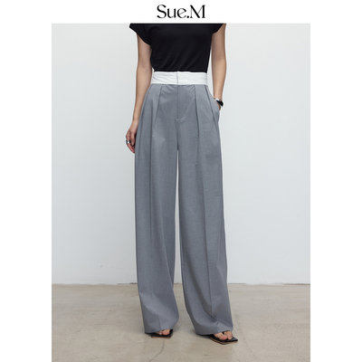 Sue.M高级灰撞色直筒裤