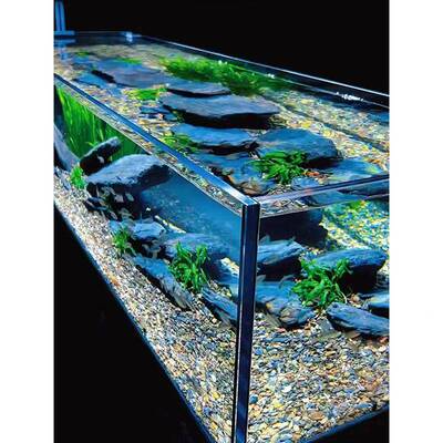 塑料鱼超缸透明仿流璃带altj#j#y盖工业风溪缸客厅办公室大型底滤