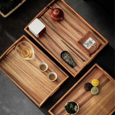 日茶具胡桃木茶托盘家用干泡盘式AUQ长方形竹盘酒托店盘餐厅盘烧