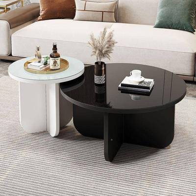 玻茶几客小厅家用简约圆形桌子钢化玻小璃现FLD代户型出租屋茶几