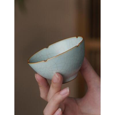 月杯手工青汝窑大师养茶杯单杯茶杯开XIS口古件可景德镇陶瓷鸾窑