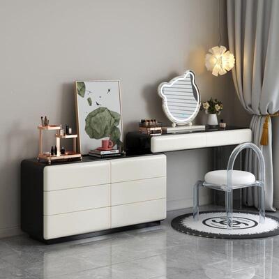 式极简奶油风梳妆轻奢感主卧桌卧室现OAJ代简约化妆意斗柜一台体