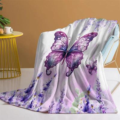 速发Purple+Lavender+Butterfly+Printed+Throw+Blanket+Warm+Plu