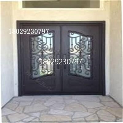 简式约铁艺院双开门欧庭别墅入923户进户门术玻璃防艺盗门厂家