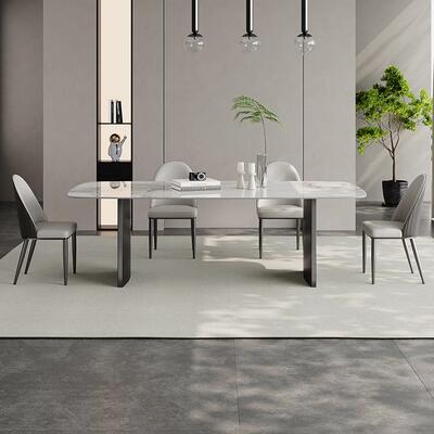 意式极简亮光板设计师餐长方形家4139用轻岩奢不现锈钢简桌约代小