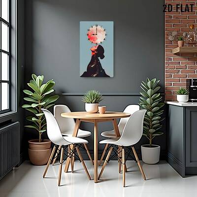 复古月球木质音时，以复古月球和女性钟剪为主题的wzh10086静挂画