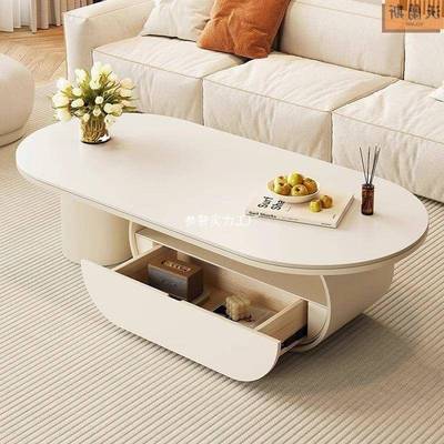 工厂直发奶客油风大小椭户型轻用奢现代QPA圆岩板网红茶几家厅桌