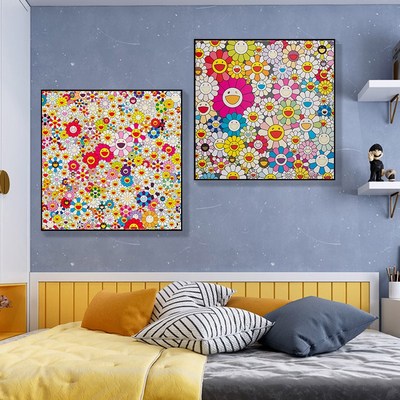 速发村上隆太花装饰画简约餐厅玄墙挂画卧室景童房潮流背儿关画