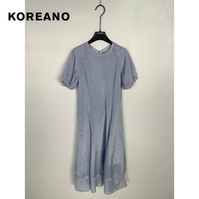 柯利亚诺夏季法式高级天蓝色经典小圆领灯笼袖收腰长裙  LW5365A