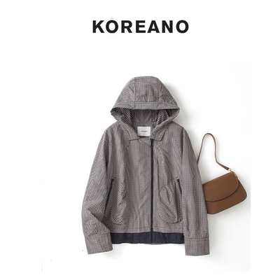 柯利亚诺春秋驼黑格连帽风衣