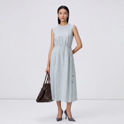 柯利亚诺夏季米白抽绳收腰长裙