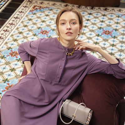 柯罗芭春秋专柜同款紫色小茧型圆领连衣裙  LW9052 ￥3990