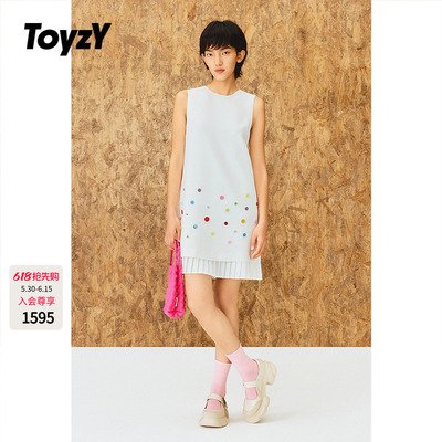 ToyzY2025秋新款进口三醋酸彩色扣子背心裙连衣裙短款ZC35305120