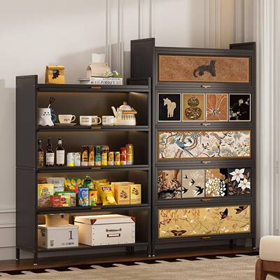 书落柜储柜物一体靠墙书架皮FDY4096收纳柜带门地铁置物柜中古风