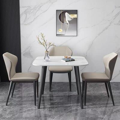 休简约轻奢岩板谈桌椅组正方形OMG闲打牌会合客桌子小户型洽家用