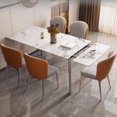 意缩式极简岩板伸餐桌现代轻奢长型方可折JOL叠形拉伸小户家用饭