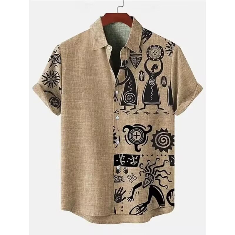 3D印花翻领系扣短袖衬衫3D printed print collar buton-up shirt