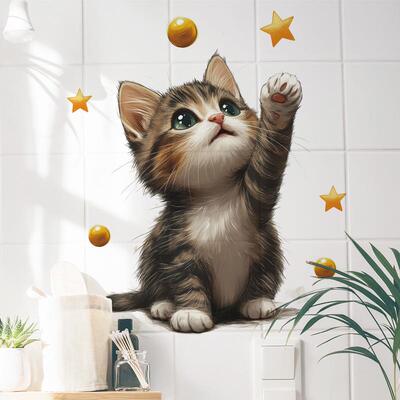 卡通星星猫咪墙贴画小尺寸跨境热销贴纸儿童房浴室可爱贴画 34206