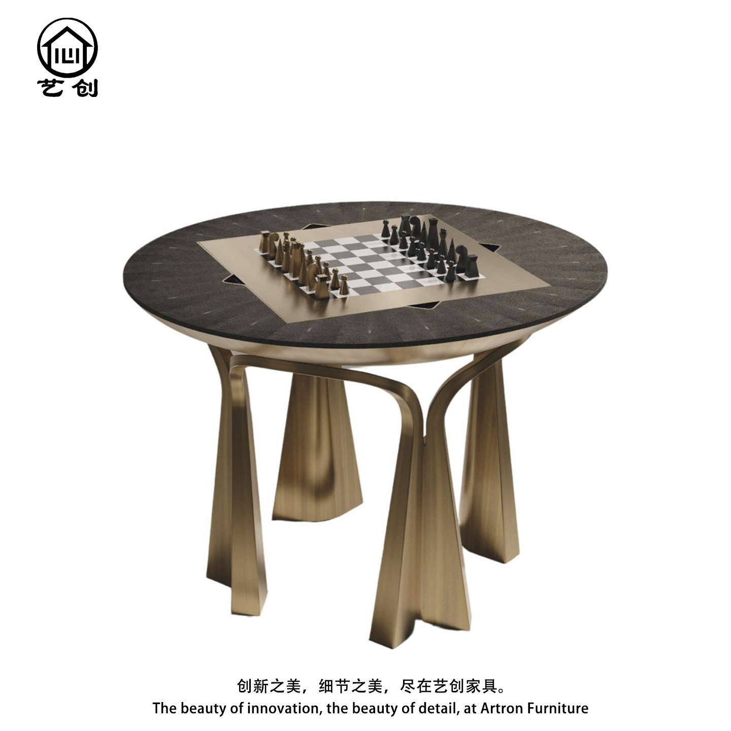 现代轻奢不锈钢象棋桌娱乐游戏创意茶几别墅家用网红简约棋牌桌