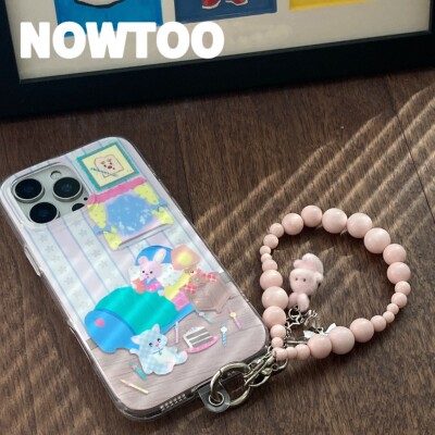 NOWTOO@粉色晚安小兔双层imd苹果手机壳14/15/16/17promax适用