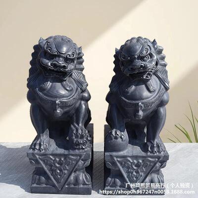 狮石狮子一门对狮子石雕小石子青NPU石石家用口精雕青狮石石狮子