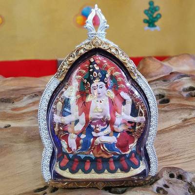 西藏矿物质彩绘擦擦佛像嘎乌盒吊坠本命佛说尊胜佛母随身唐卡小
