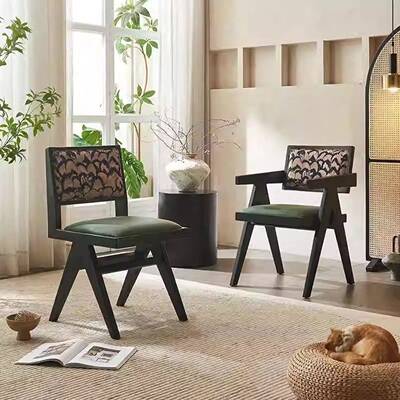 古实木餐椅加设计师中藤编椅子靠背椅扶手椅餐桌椅简KBP约风昌迪