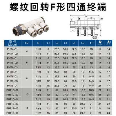 热销三管口PHT4/6-01一托3接头8-02 10-03螺纹四通12-04单头3组可