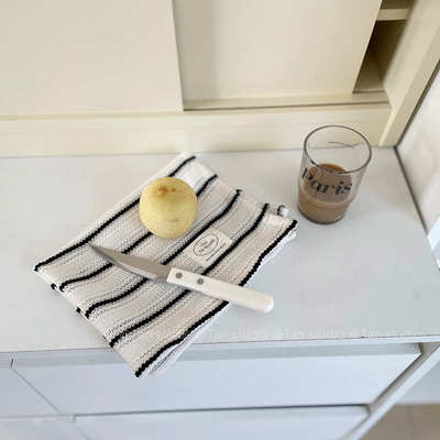 TJJ丨韩式黑白条纹针织餐巾布ins镂空编织布艺餐垫布拍照背景布