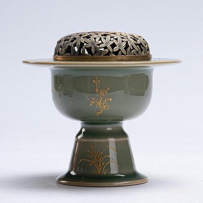 庭野堂越窑青瓷香炉家用盘香安神室内檀香炉仿古沉香熏香炉香篆炉