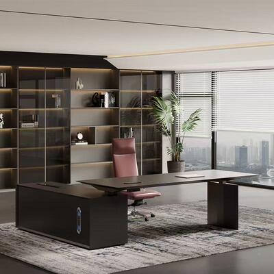 意式老桌黑色简总裁简约现代智63444能升板降桌设桌计师办约公桌