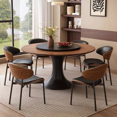 实合木圆形式中古风餐桌用大小户GZS家型餐桌椅组现代简约餐厅法