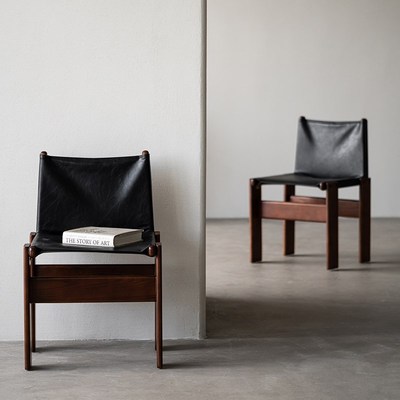 润家家居中古实木僧侣椅复古北欧简约餐椅靠背休闲椅侘寂风椅子