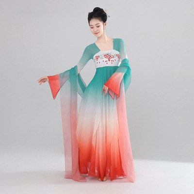 古典舞蹈服女飘逸仙气古风纱衣中国舞长款连衣裙汉唐舞蹈服大摆裙