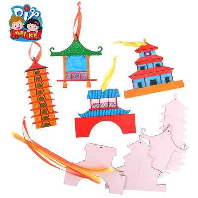 幼儿园儿童创意手工diy材料包木质古城墙凉亭蒙古包美术绘画EC80