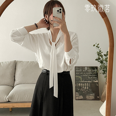 09women韩国大码女OL飘带衬衫