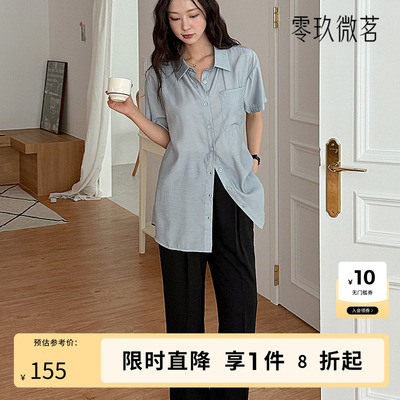 09women韩国大码中长款短袖衬衣