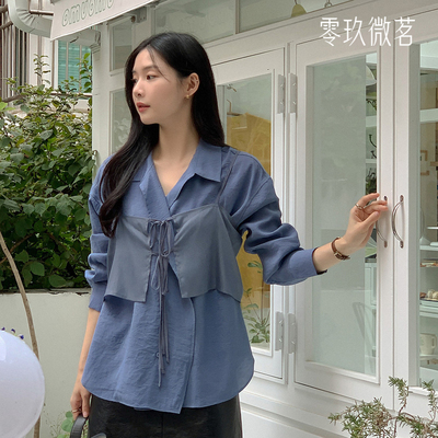 零玖微茗韩版秋季新款易搭层叠可拆雪纺胸衣套装两件套女78146