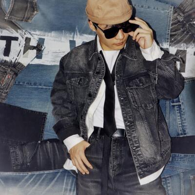 复古雪花洗黑灰秋冬宽松牛仔外套