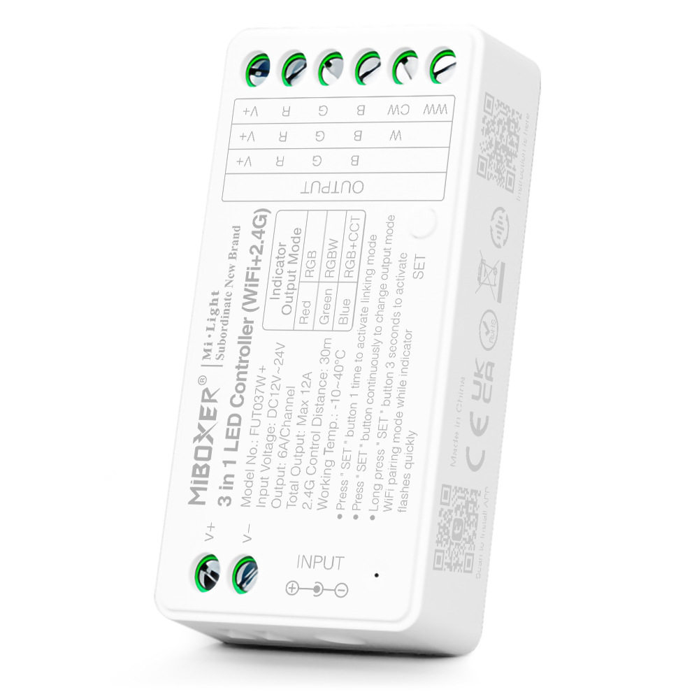 FUT037W+ 三合一 RGB RGBW RGB+CCT灯带控制器12-24V 12A