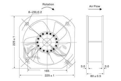 HA22580HB2L 22580 220V 225X225X80MM 全金属 耐高温 轴流风机