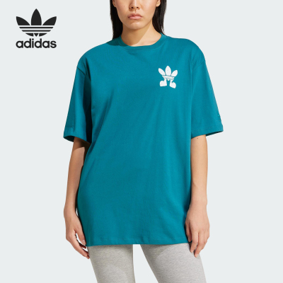 Adidas/阿迪达斯正品三叶草女士印花运动宽松圆领T恤IX7652