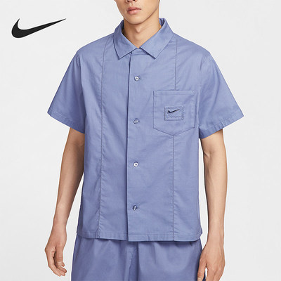 Nike/耐克正品夏季男士透气宽松休闲刺绣翻领短袖衬衫IH8663-499
