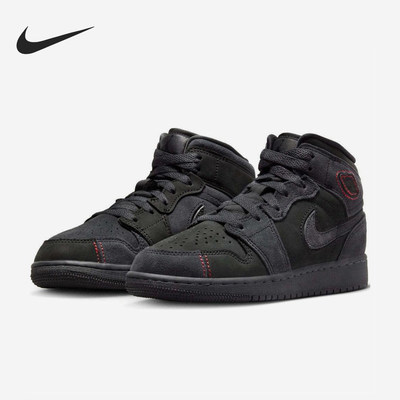Nike耐克正品AJ1MID大童高帮包裹性耐磨休闲运动板鞋FQ7742-001
