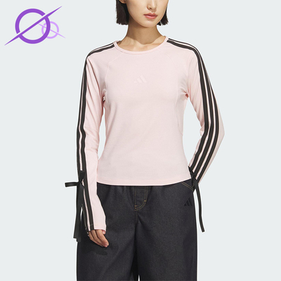 Adidas/阿迪达斯正品2025女士针织时尚三条纹修身运动T恤KG3860