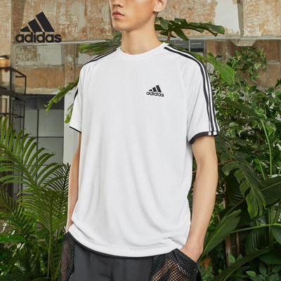 Adidas/阿迪达斯正品夏季男士条纹经典圆领运动休闲T恤KU3920