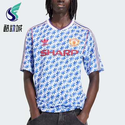 Adidas/阿迪达斯正品三叶草新款男蓝白色经典复古短袖球衣JM5495