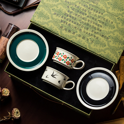 中古风时尚马克杯陶瓷对杯家用下午茶咖啡杯花茶杯礼盒包装送礼物