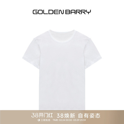 GOLDEN BARRY金和百瑞25夏柔软亲肤圆领白色短袖t恤女上衣201007